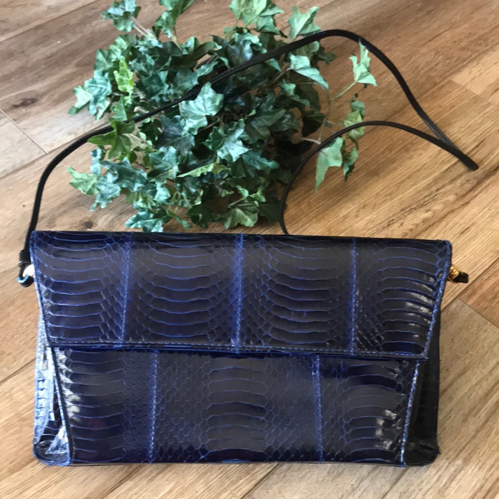 Jacqueline Ferrar Navy Reptile Bag Excellent Conditio… - Gem